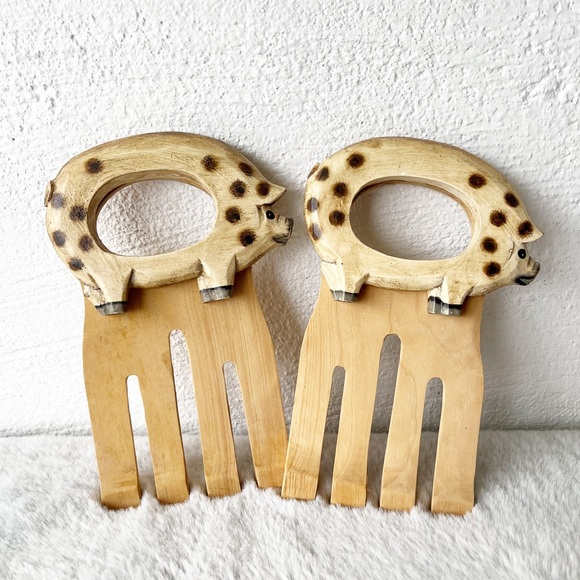 Vintage | Kitchen | Vintage Wooden Salad Tongs With Pig Handles | Poshmark